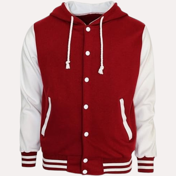 Womens Red & White Hooded Varsity Jacket - A2 Jackets