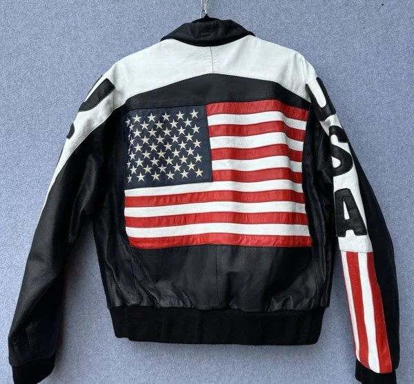 Christian Biker Leather American Flag USA Jacket - A2 Jackets