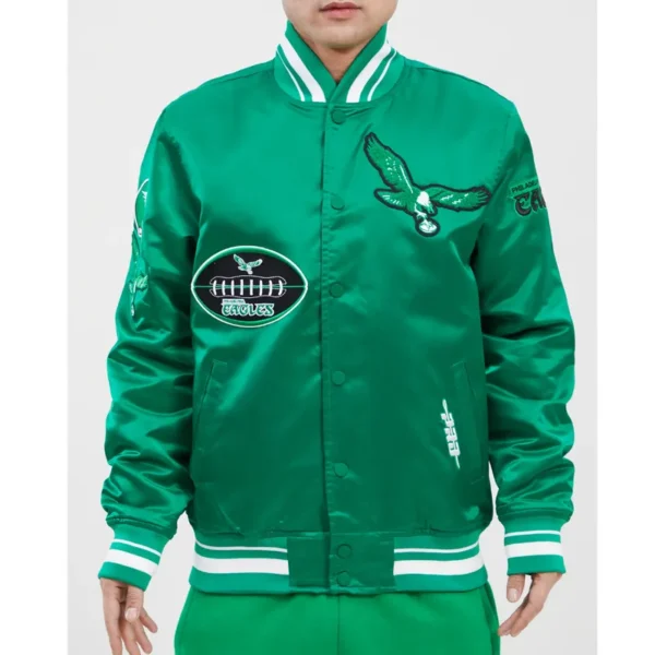 Classic Rib Philadelphia Eagles Old English Satin Jacket - A2 Jackets