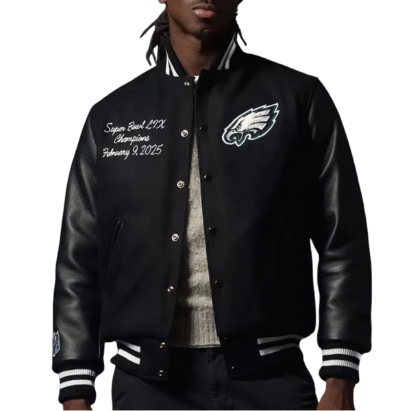 Black NYC Bradley Cooper Philadelphia Eagles Varsity Jacket - A2 Jackets